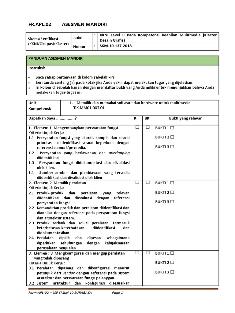 FR. APL-02. Asesmen Mandiri Fix OK | PDF