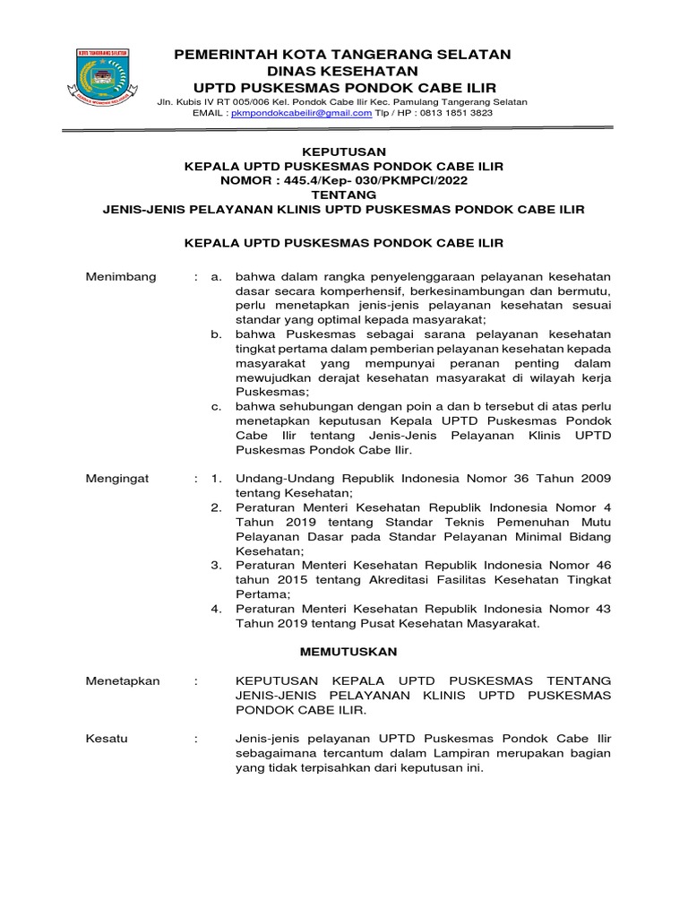 Ep 3.1.1.1 SK Jenis Pelayanan Klinis | PDF