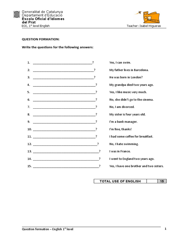 1r - GRAMMAR - Question Formation | PDF