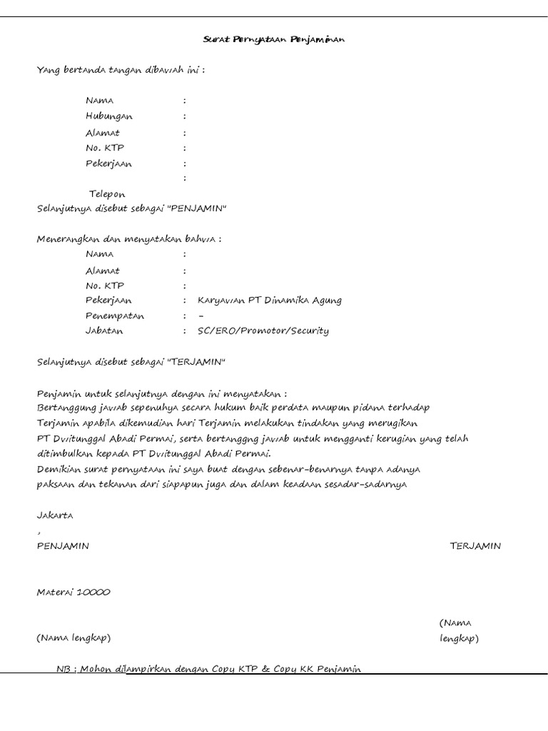 Pernyataan Penjamin | PDF