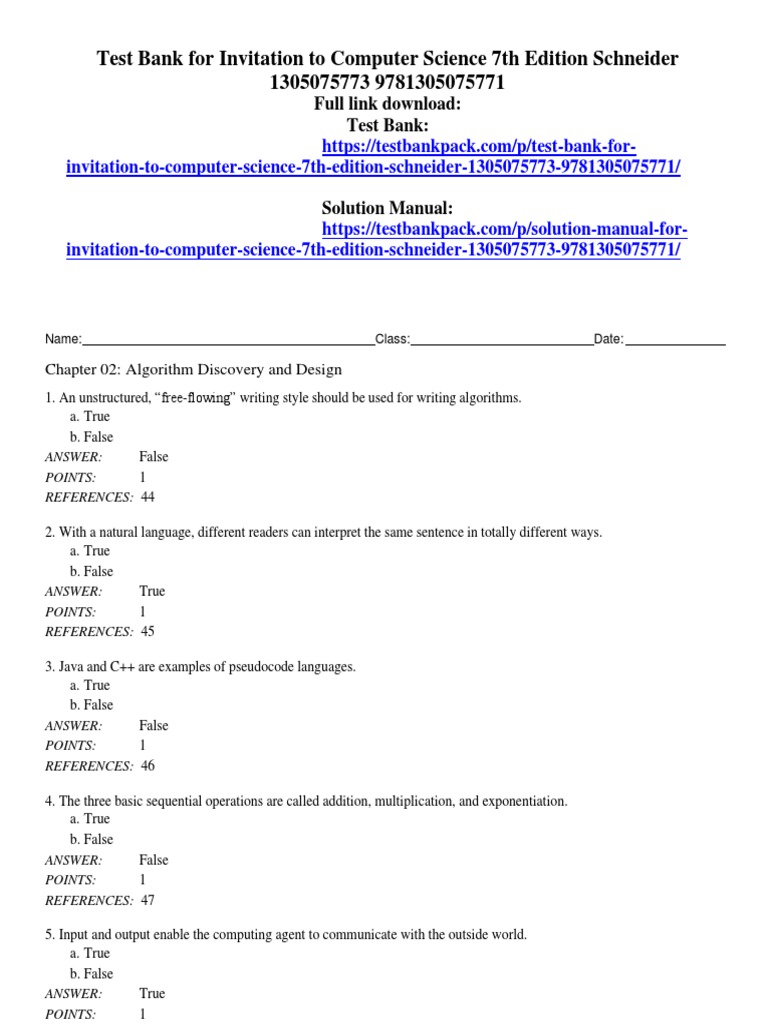 Invitation To Computer Science 7th Edition Schneider Test Bank | PDF ...