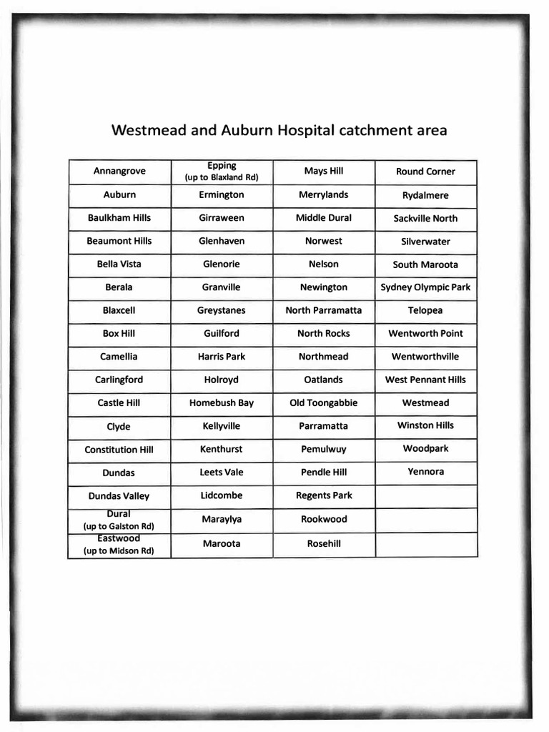 Westmead and Auburn Hosp Catchment Area | PDF