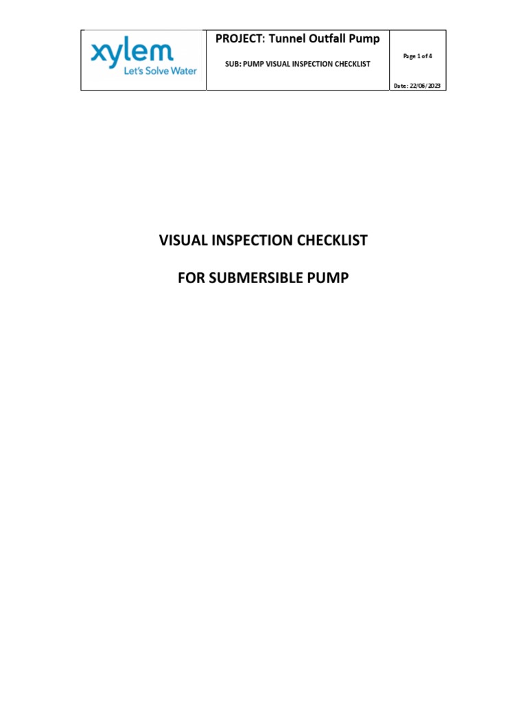 Tunnel Pump Inspection Checklist | PDF