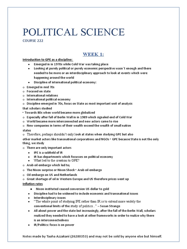 Political Science 222 Exam Notes | PDF | Non Tariff Barriers To Trade ...