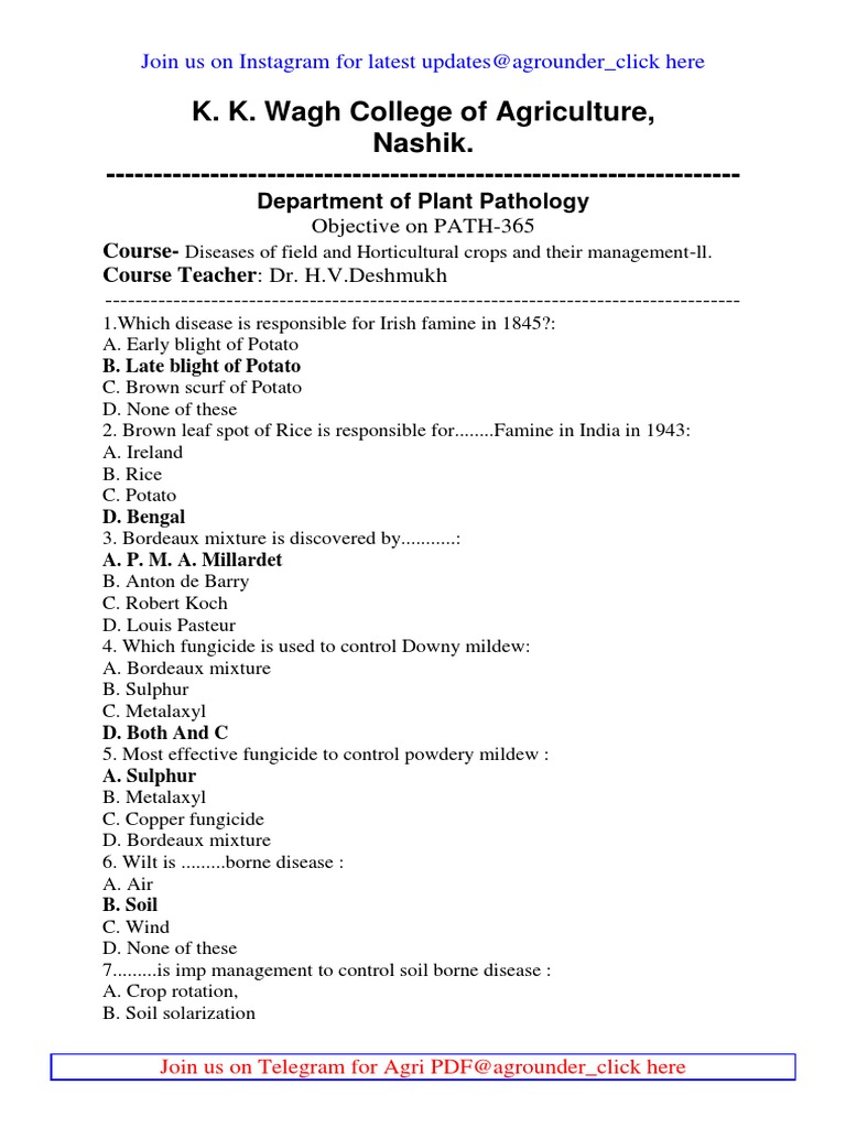 PATH-365 Objective @agrounder | PDF | Plant Pathology | Pest (Organism)
