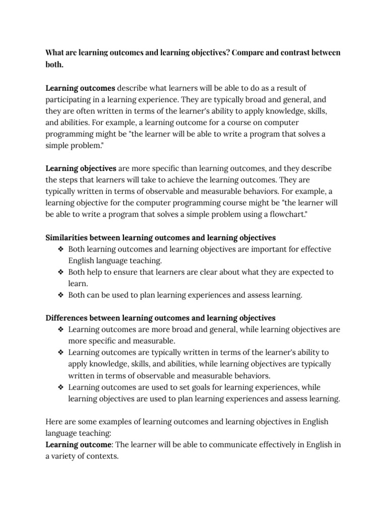What Are Learning Outcomes and Learning Objectives | Download Free PDF ...