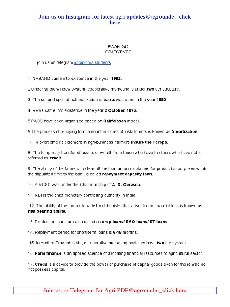 Econ 242 Objective @agrounder | PDF | Banks | Loans
