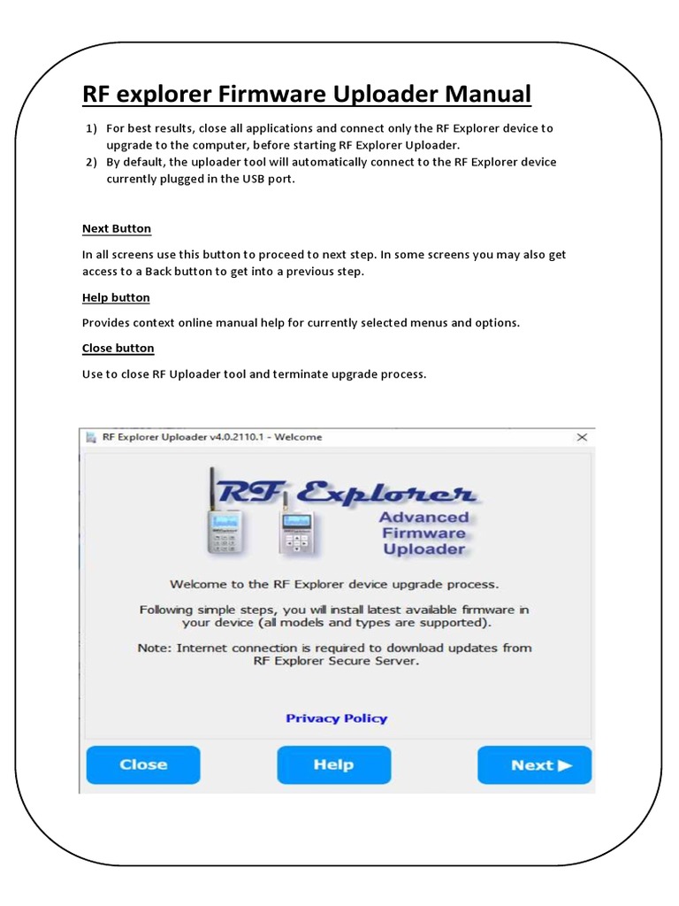 RF Explorer Firmware Uploader Manual | PDF | Usb | Menu (Computing)