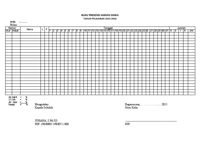 30.SKL.11. BUKU PRESENSI SISWA HARIAN | PDF