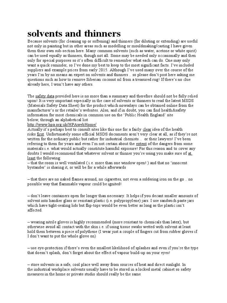 Solvents, Thinners, and Application | PDF | Varnish | Paint