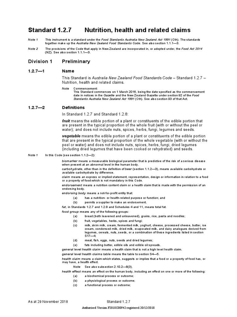 Australia New Zealand Food Standards Code - Standard 1.2.7 - Nutrition ...