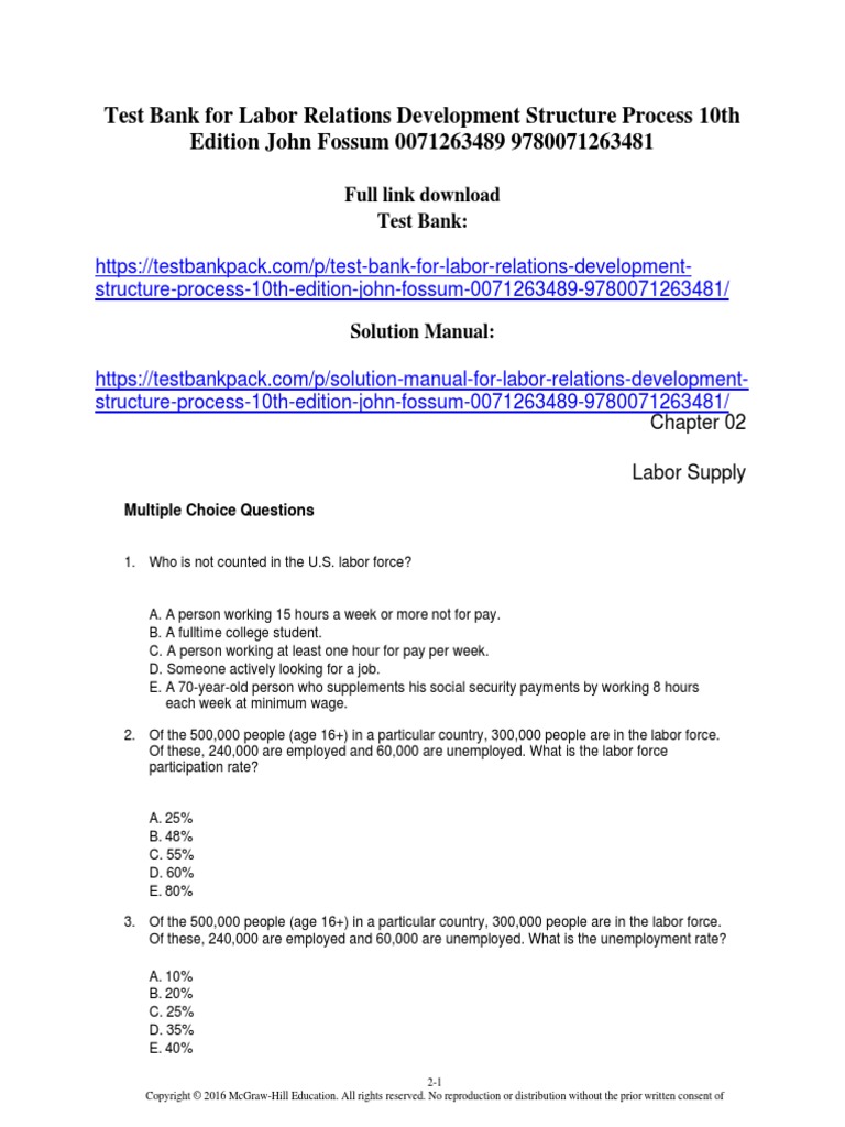 Labor Relations Development Structure Process 10th Edition John Fossum ...