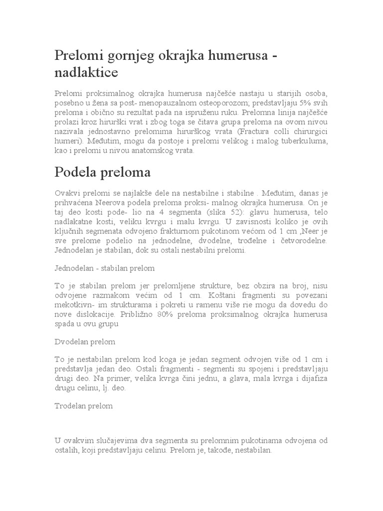 Prelomi Gornjeg Okrajka Humerusa | PDF