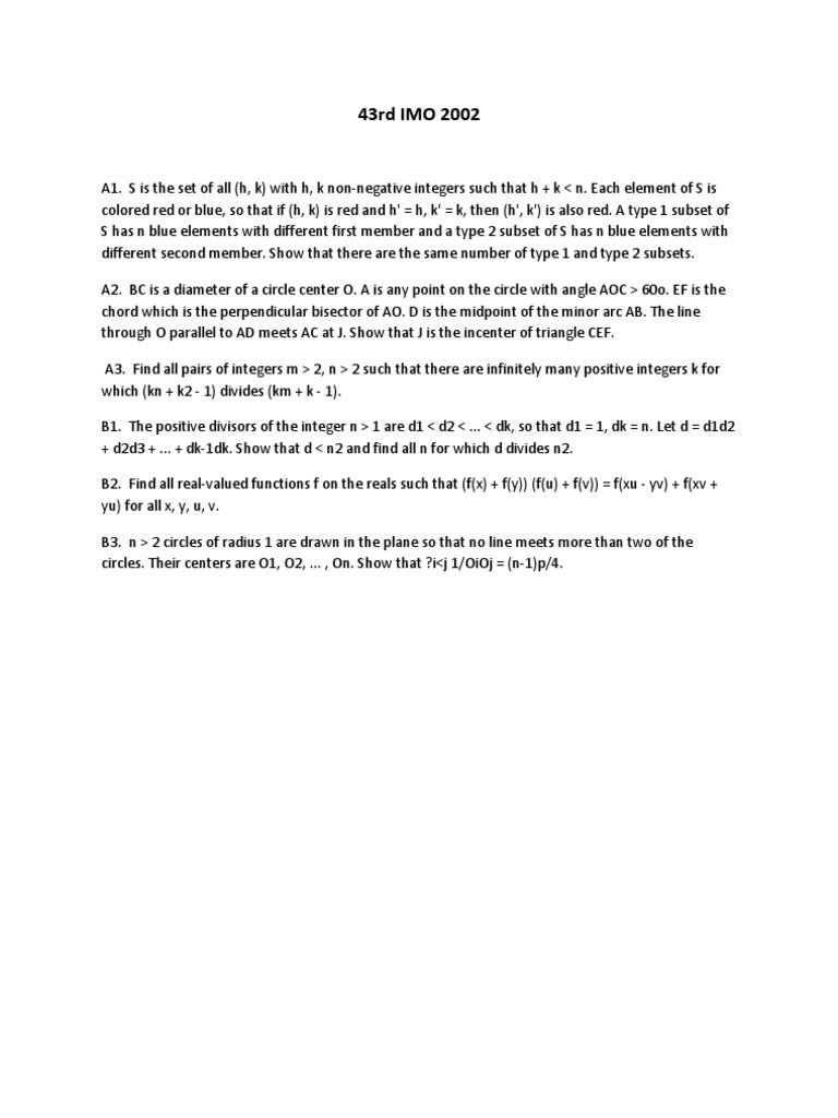43rd IMO 2002 Math Problems | PDF | Teaching Methods & Materials