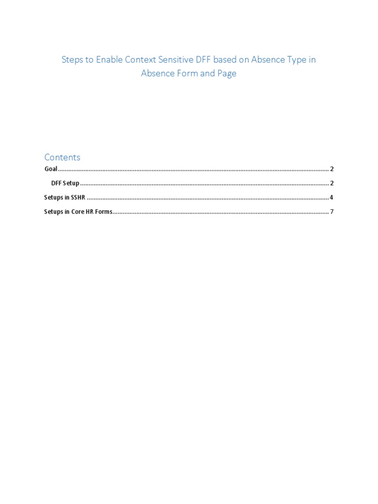 Steps To Enable Context Sensitive DFF Based On Absence Type in Absence Form and Page | PDF