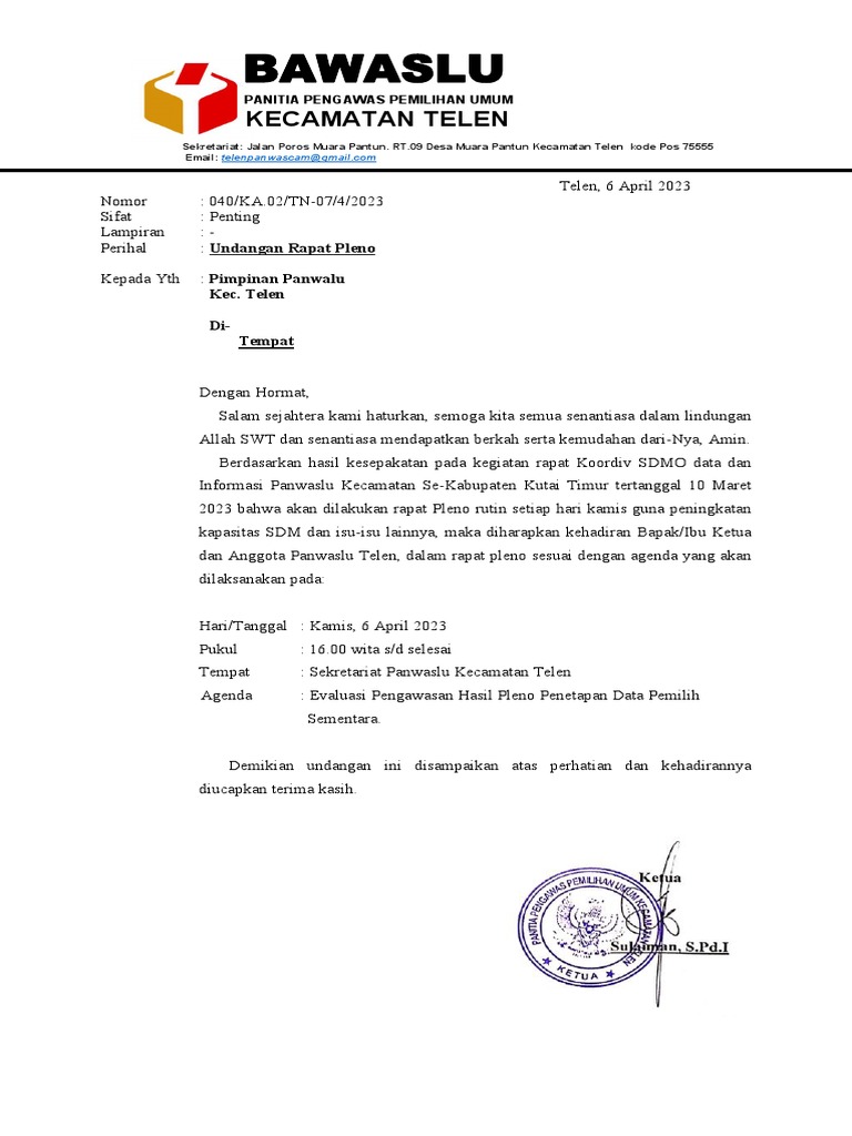 Rapat Pleno Kec. Telen | PDF