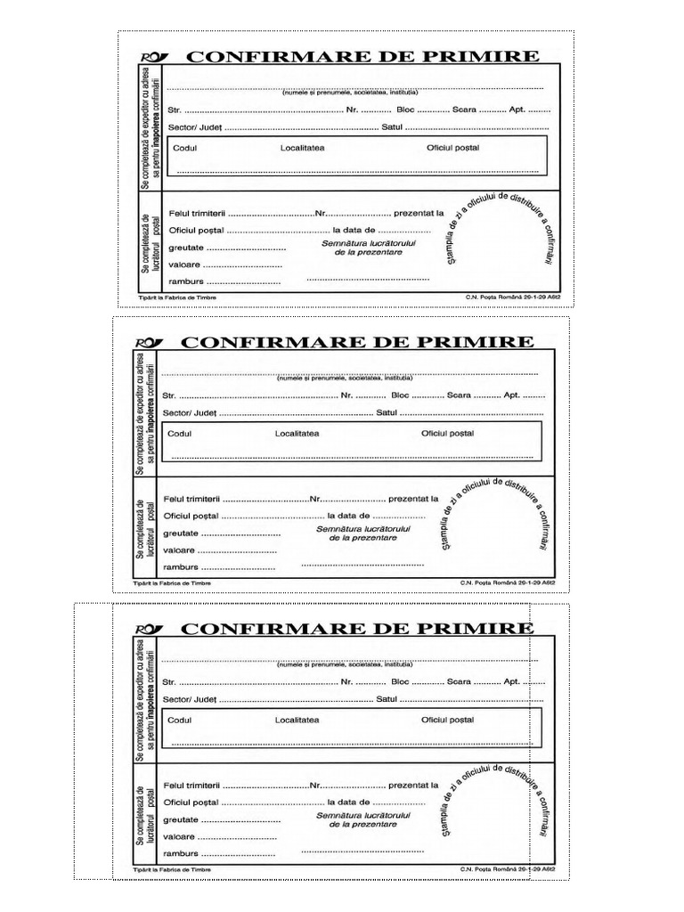 Formular Confirmare de Primire Intern Editabil | PDF
