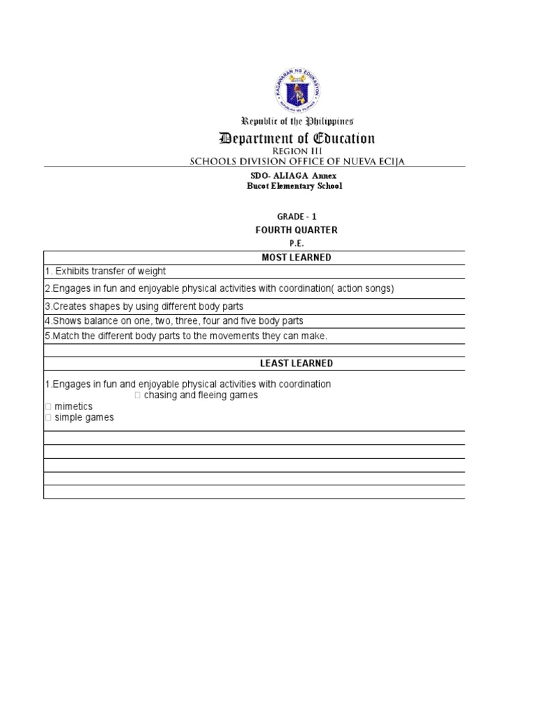 Grade 1 Physical Education Overview | PDF | Cognitive Science | Cognition