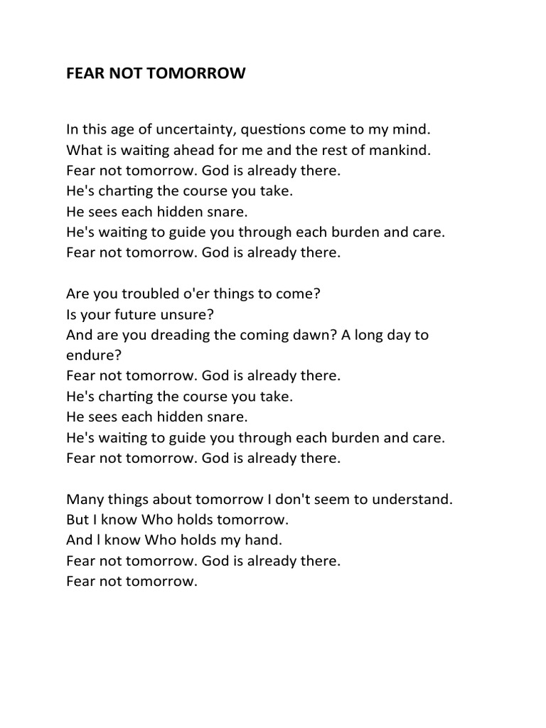 Fear Not Tomorrow | PDF