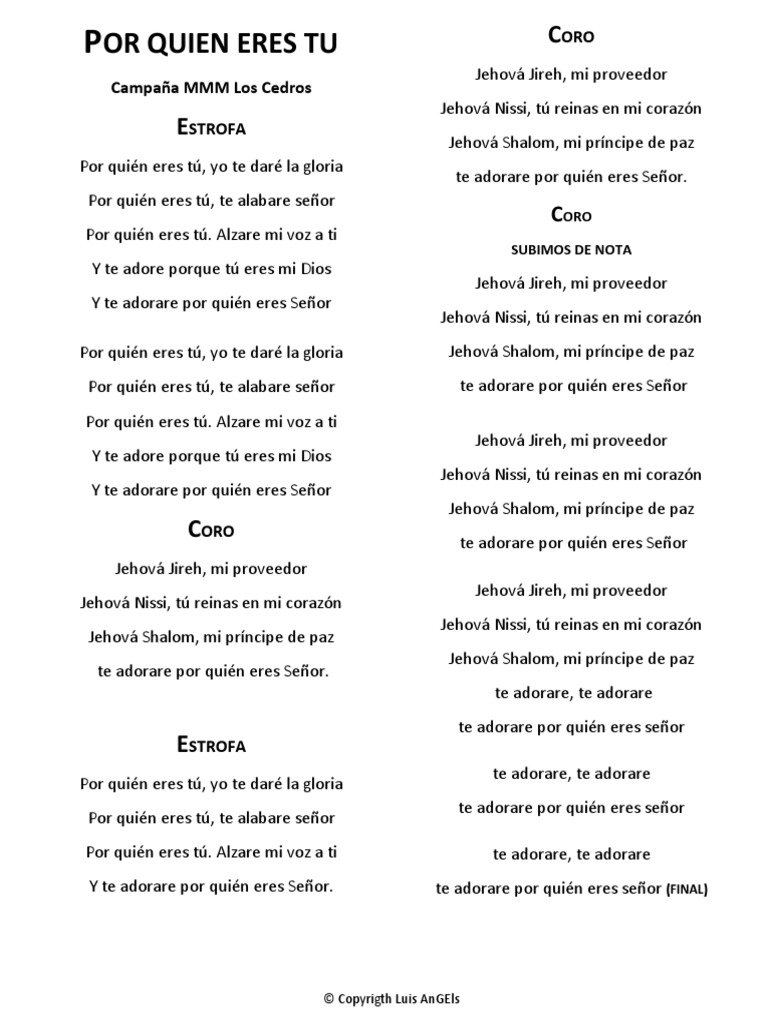 Por quién eres tú: Letra y Adoración | PDF | Contenido bíblico | Antologías