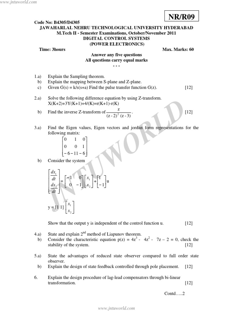 Nr-R09-Digital Control Systems | PDF | Eigenvalues And Eigenvectors ...