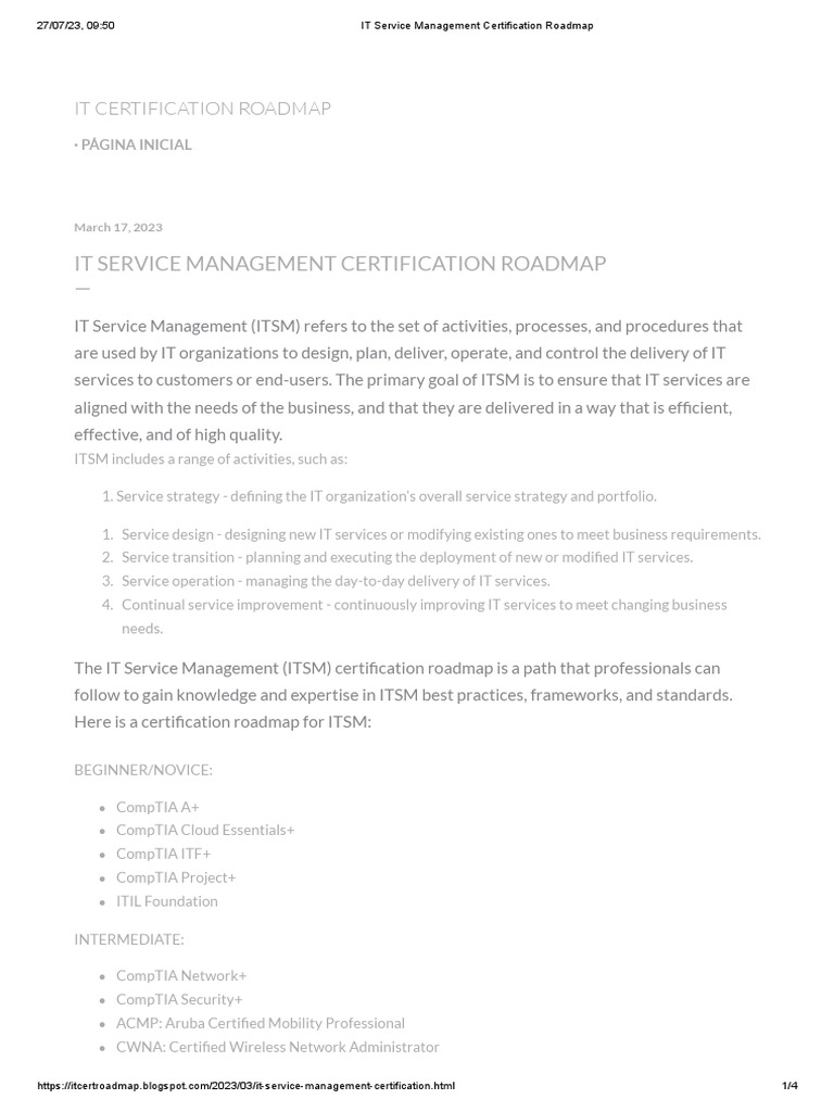 IT Service Management Certification Roadmap | PDF | It Service ... IT Service Management Certification Roadmap | PDF | It Service ...