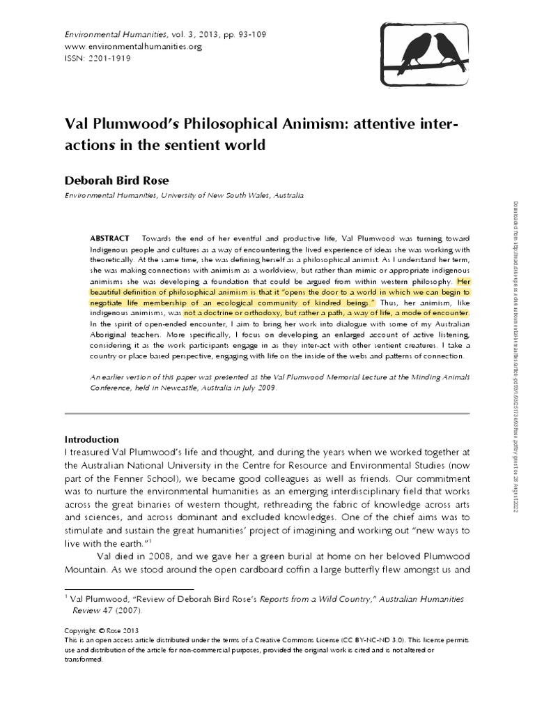Deborah Rose - Val Plumwoods Philosophical Animism | PDF | Social Science