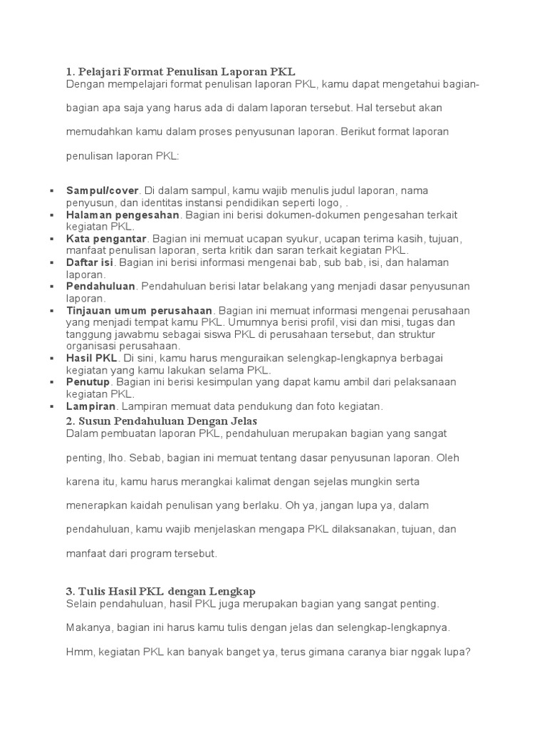 Format Laporan PKL yang Efektif | PDF | Karier & Perkembangan | Bisnis