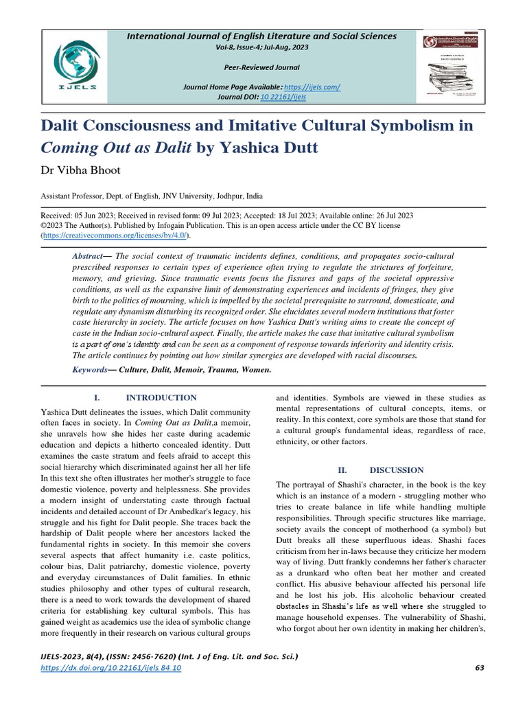 Dalit Consciousness and Imitative Cultural Symbolism in Coming Out As ...