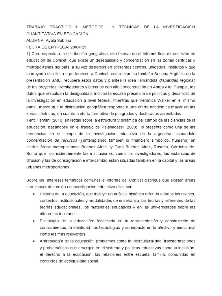 TP 1 Ayala | PDF | Investigación social | Enseñando
