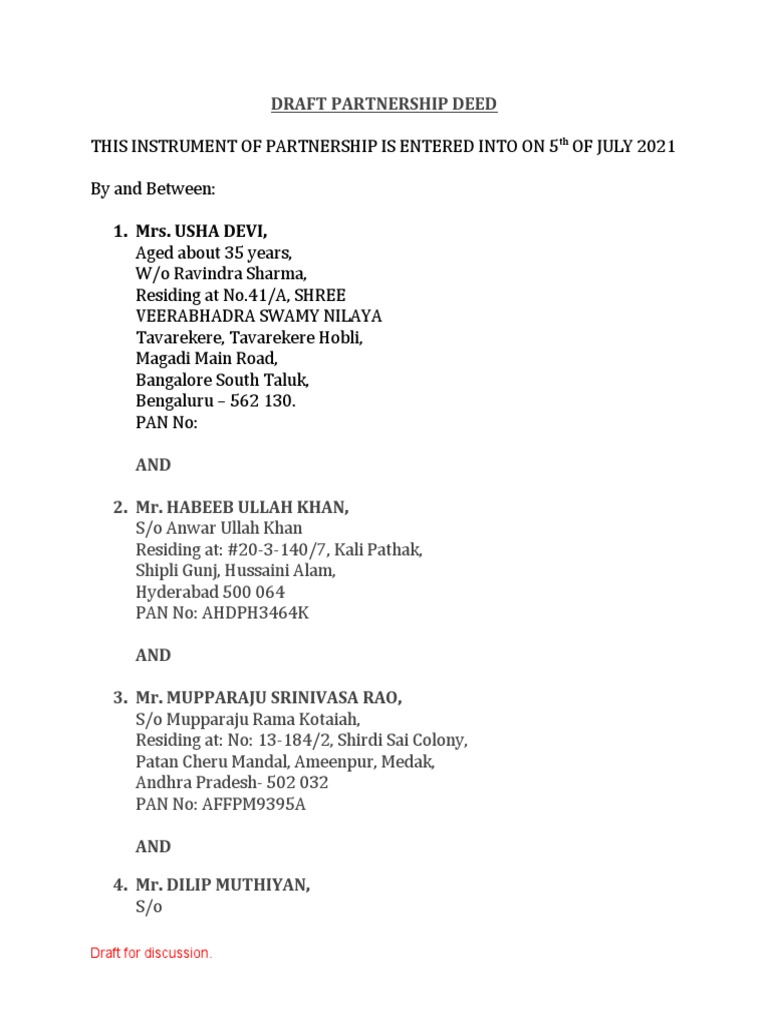 Draft Partnership Deed Sampath Jain | PDF
