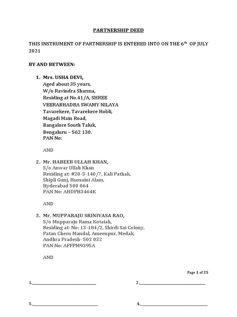 Partnership Deed Detailed | PDF | Partnership | Indemnity
