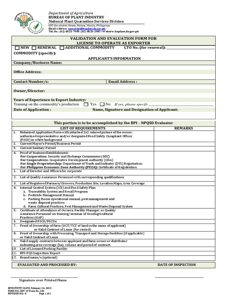 BPI Q Form No. 10b | PDF