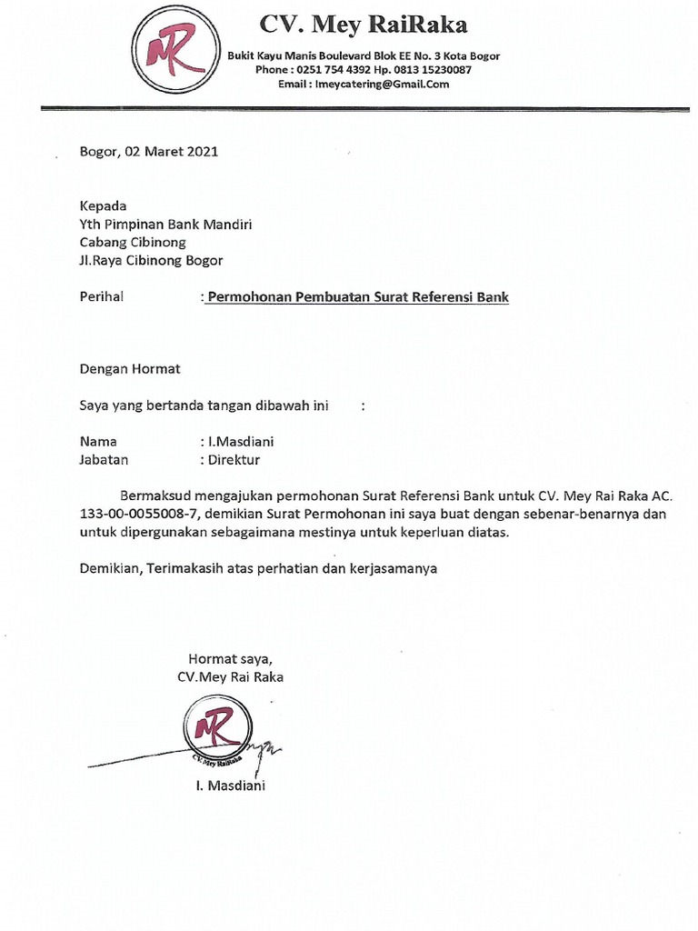 Surat Permohonan Referensi Bank | PDF
