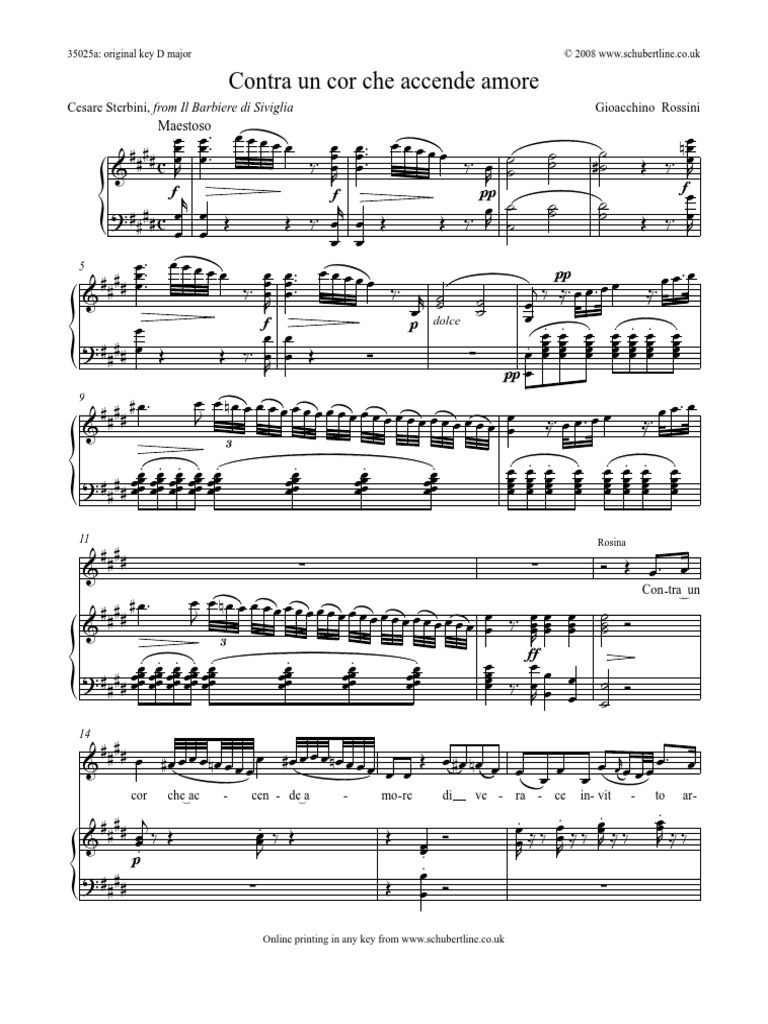 Contro Un Cor Che Accende Amore - Mi+ (Barbiere Di Siviglia) | PDF