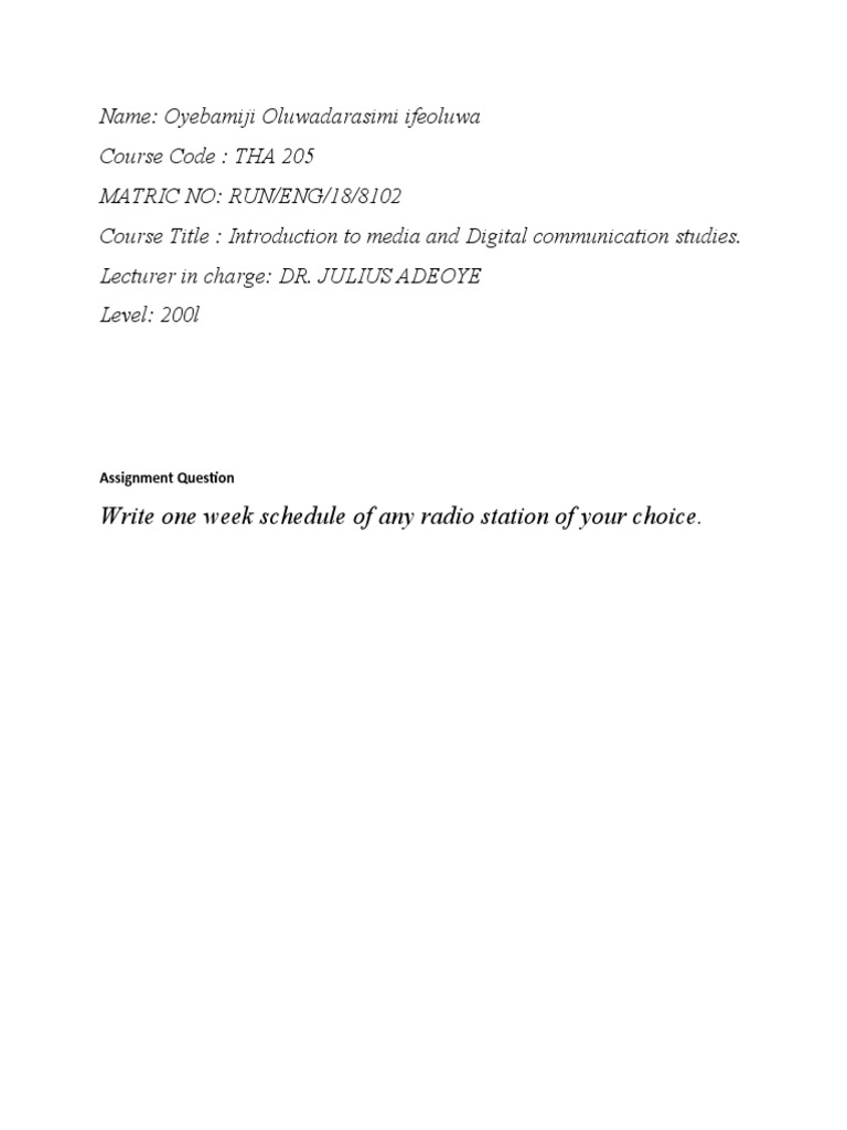 Write One Week Schedule of Any Radio Station of Your Choice | PDF ...