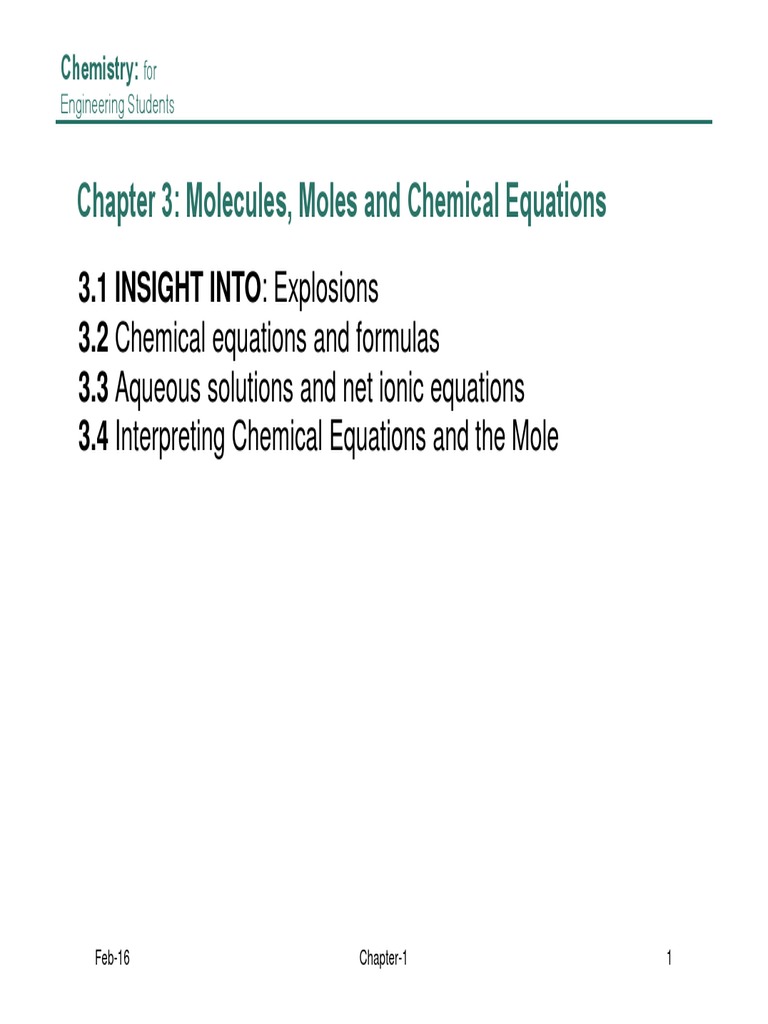 Chapter3 Molecules Moles Chemical Equations STUD | PDF | Mole (Unit ...
