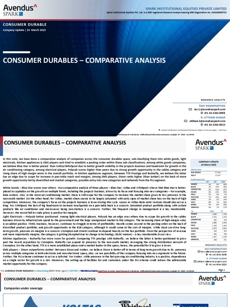 Consumer Durables Comparative Analysis | PDF