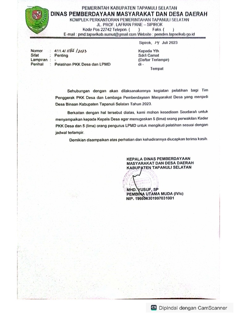 Surat Undangan Pelatihan PKK dan LPMD | PDF