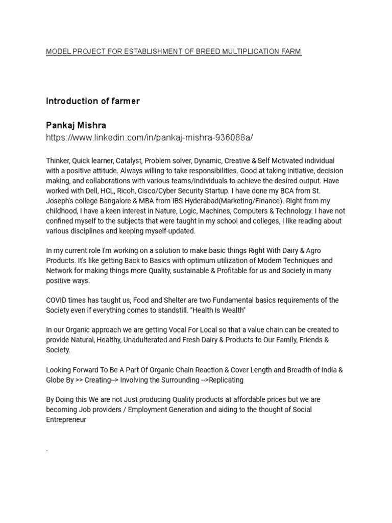 PROJECT FOR ESTABLISHMENT OF BREED MULTIPLICATION FARM - Project Amrit ...