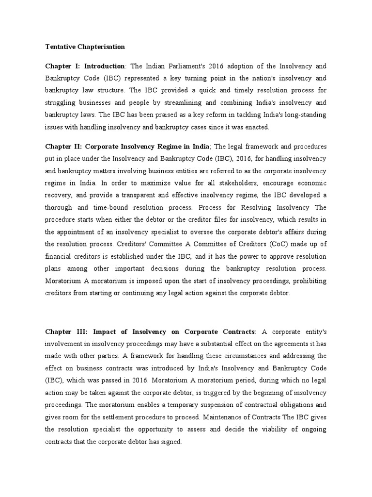 Tentative Chapterisation | PDF | Bankruptcy | United Kingdom Insolvency Law