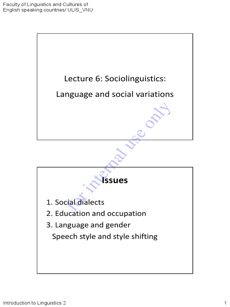Lecture 6 Sociolinguistics Social Variations | PDF Lecture 6 Sociolinguistics Social Variations | PDF