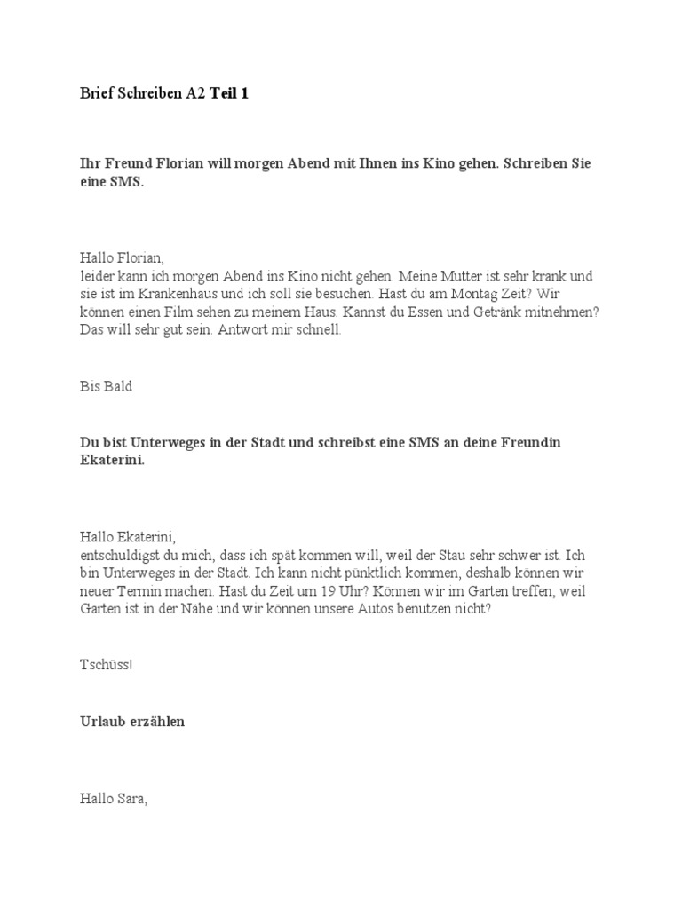 Brief Schreiben Mit Key A2 | PDF