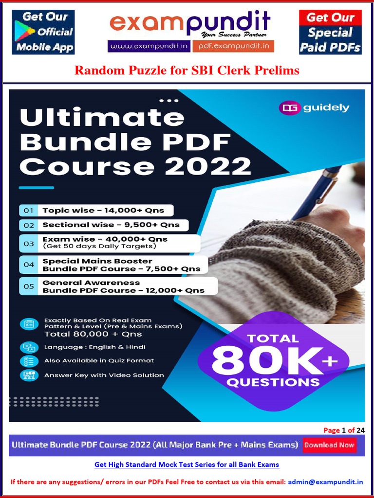 Random Puzzle For Sbi Clerk Prelims Exam English and Hindi Version | PDF