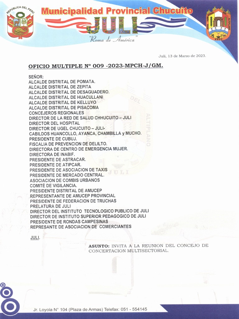 OFICIO MULTIPLE Multisectorial | Descargar gratis PDF | Gobierno
