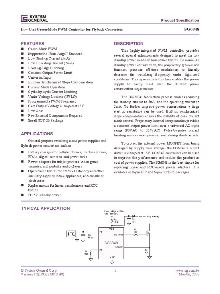 Features Description: Low Cost Green-Mode PWM Controller For Flyback Converters | PDF | Power ...