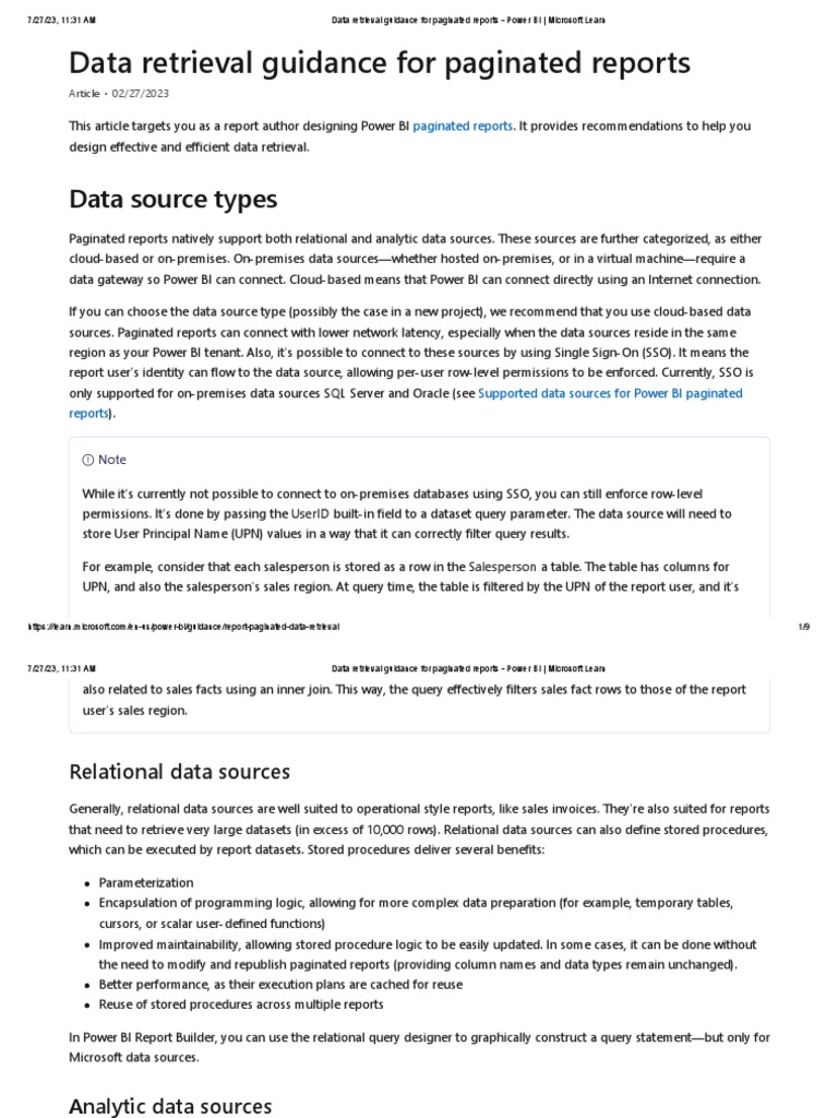 Data Retrieval Guidance For Paginated Reports - Power BI - Microsoft Learn | PDF | Microsoft Sql ...