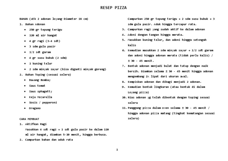 Resep Pizza | PDF