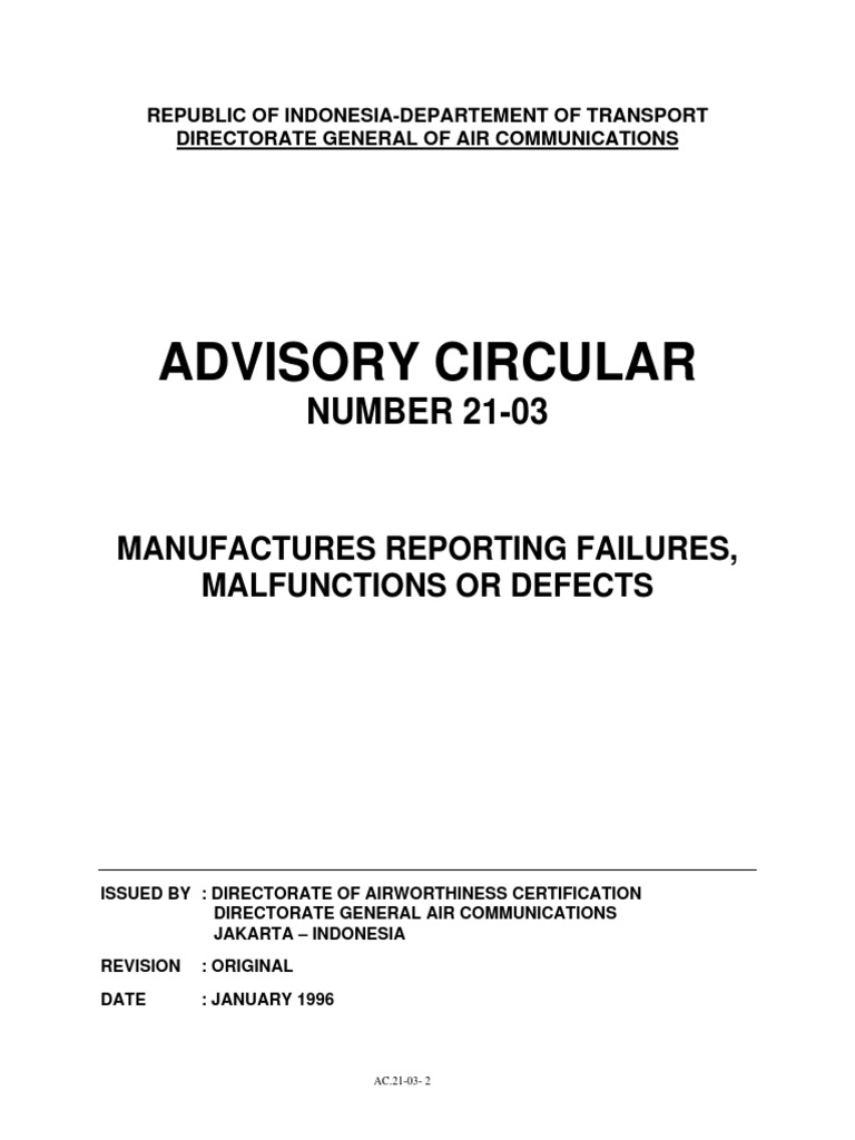 AC 21-03 Manufactures Reporting Failures, Malfunctions or Defects | PDF ...
