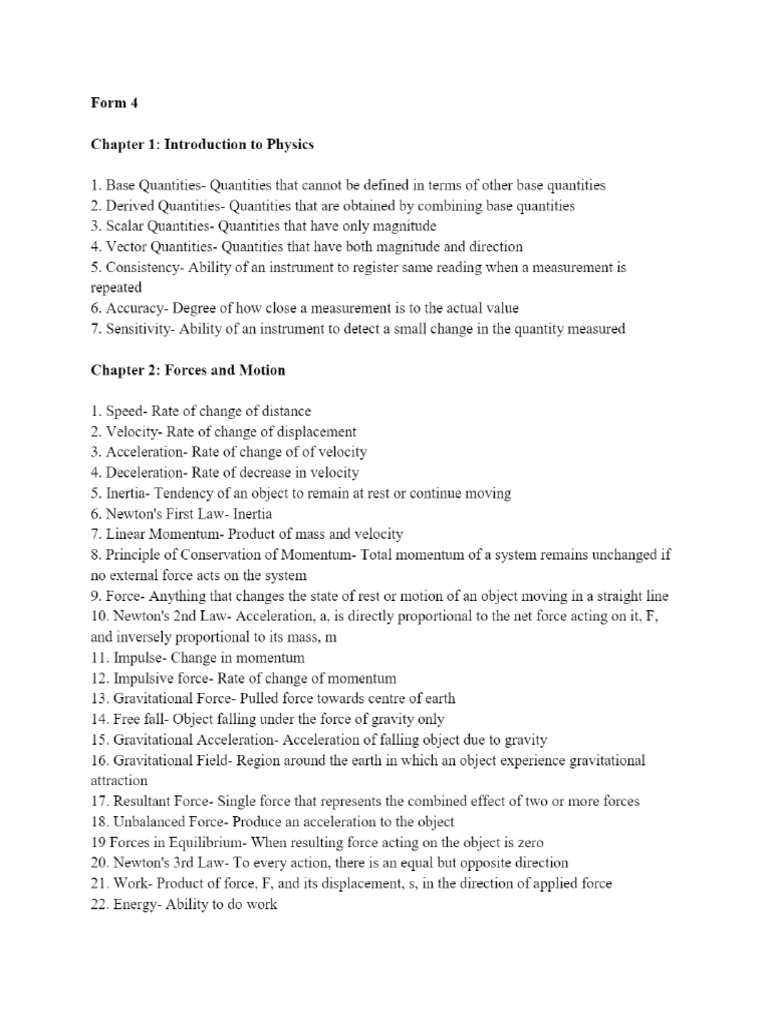 Terms and Definitions Physics Form 4 | PDF